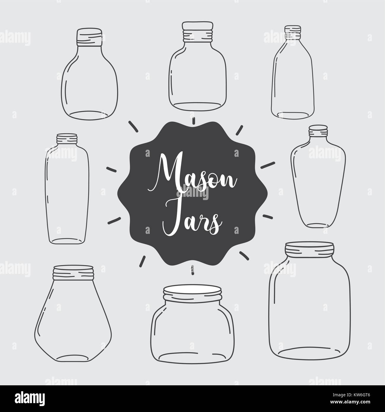 set jar mason glass with different shapes vector illustration Stock ...
