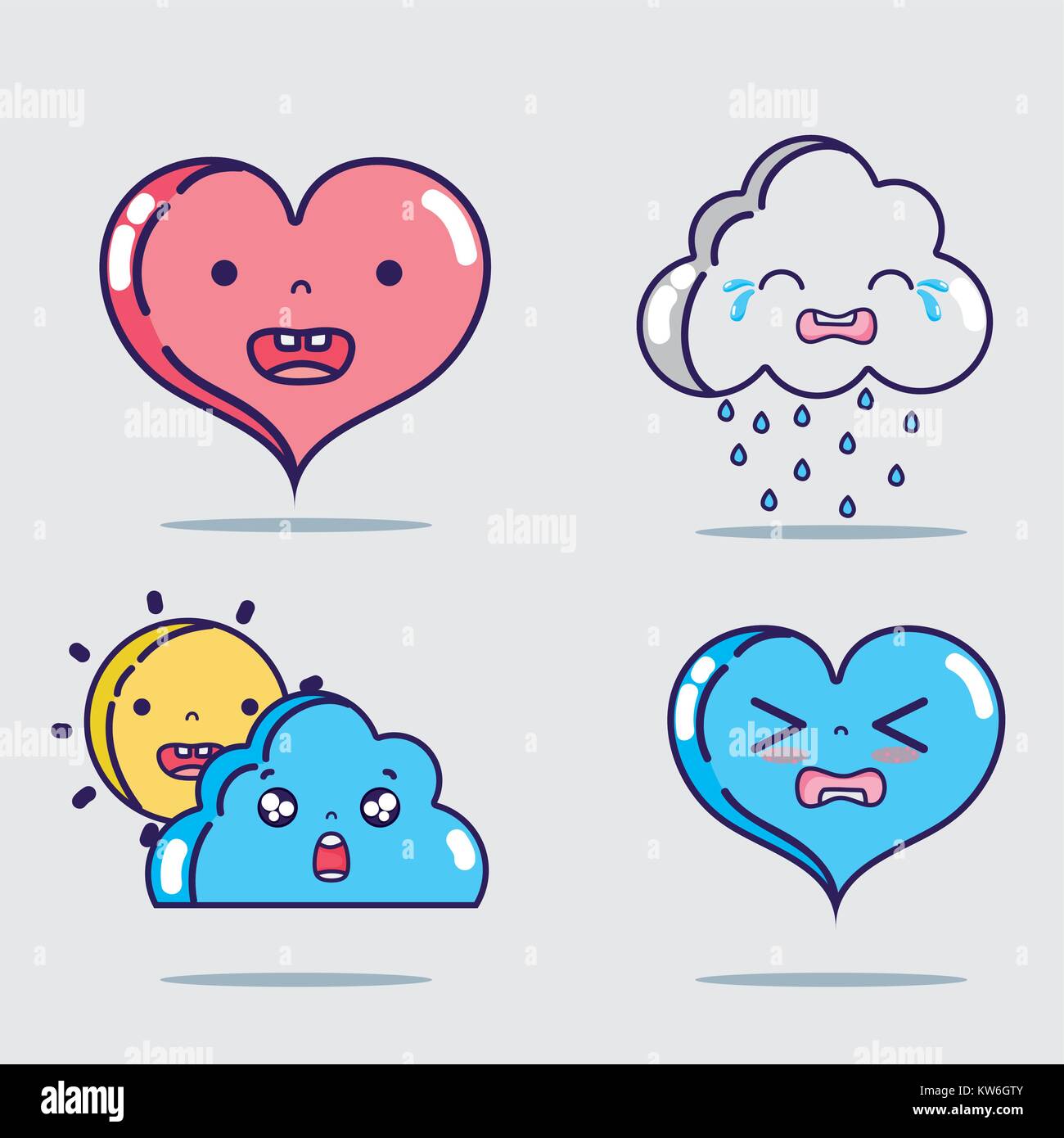 set cute kawaii faces expression vector illustration Stock Vector Image ...