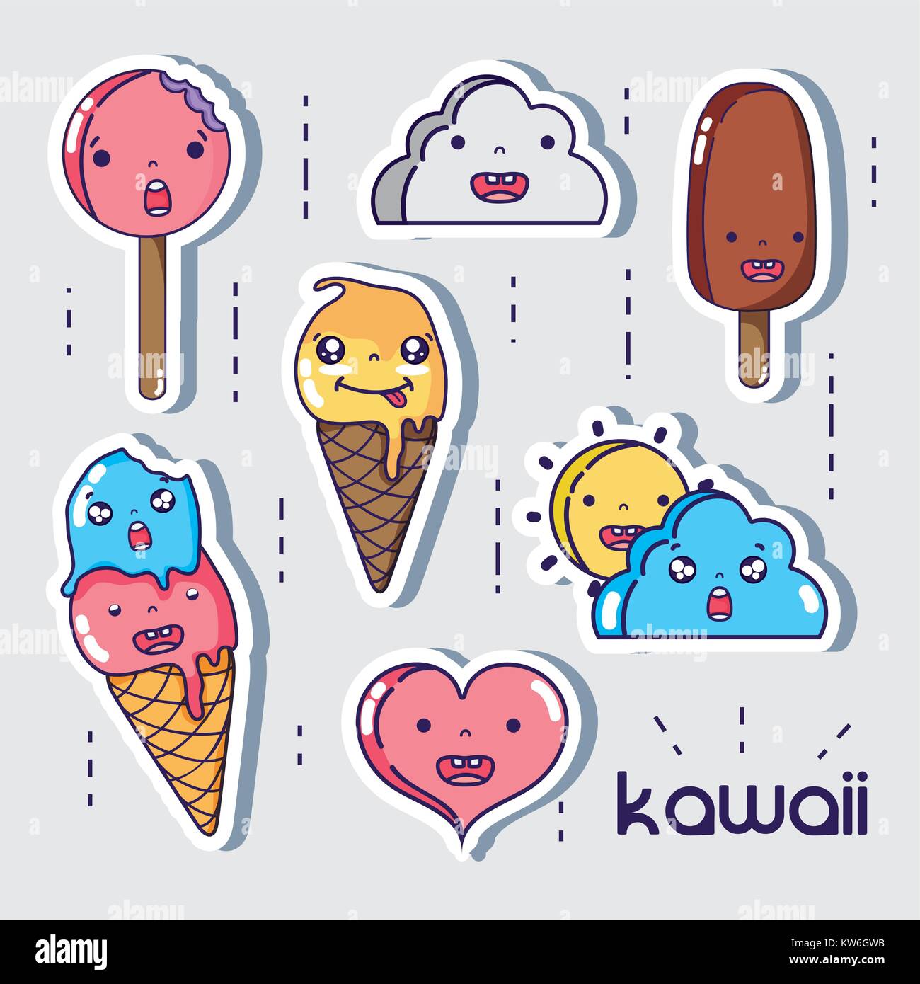 set cute kawaii faces expression vector illustration Stock Vector Image ...