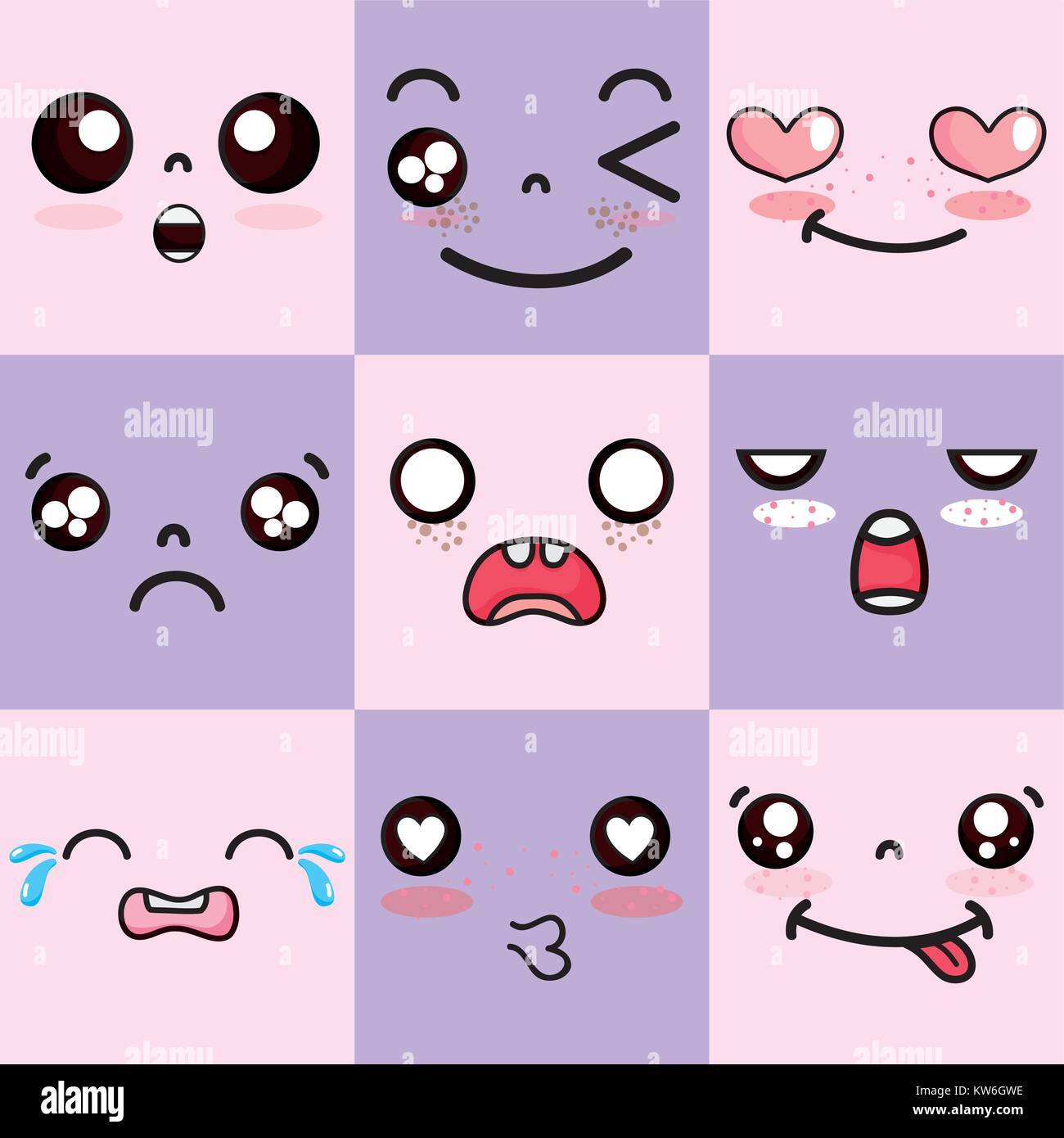 set kawaii cute faces expression vector illustration Stock Vector Image ...