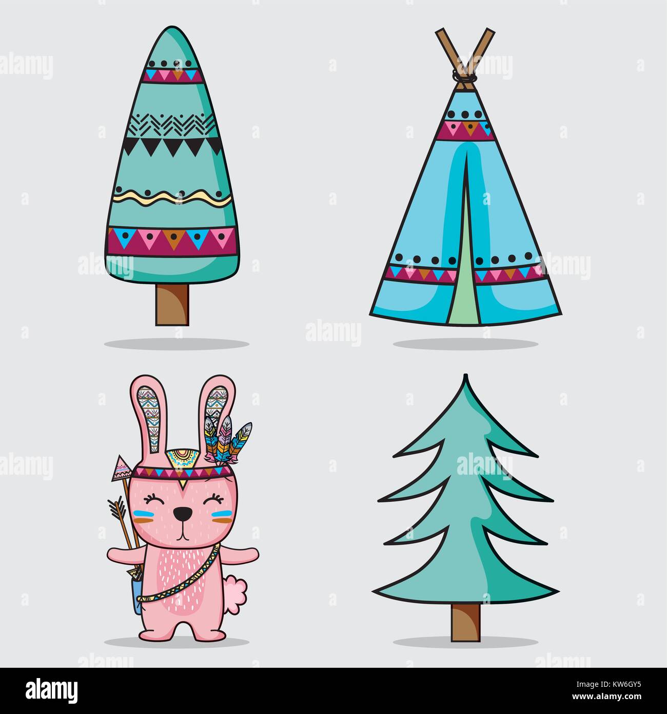 set cute animal tribal in the forest vector illustration Stock Vector ...