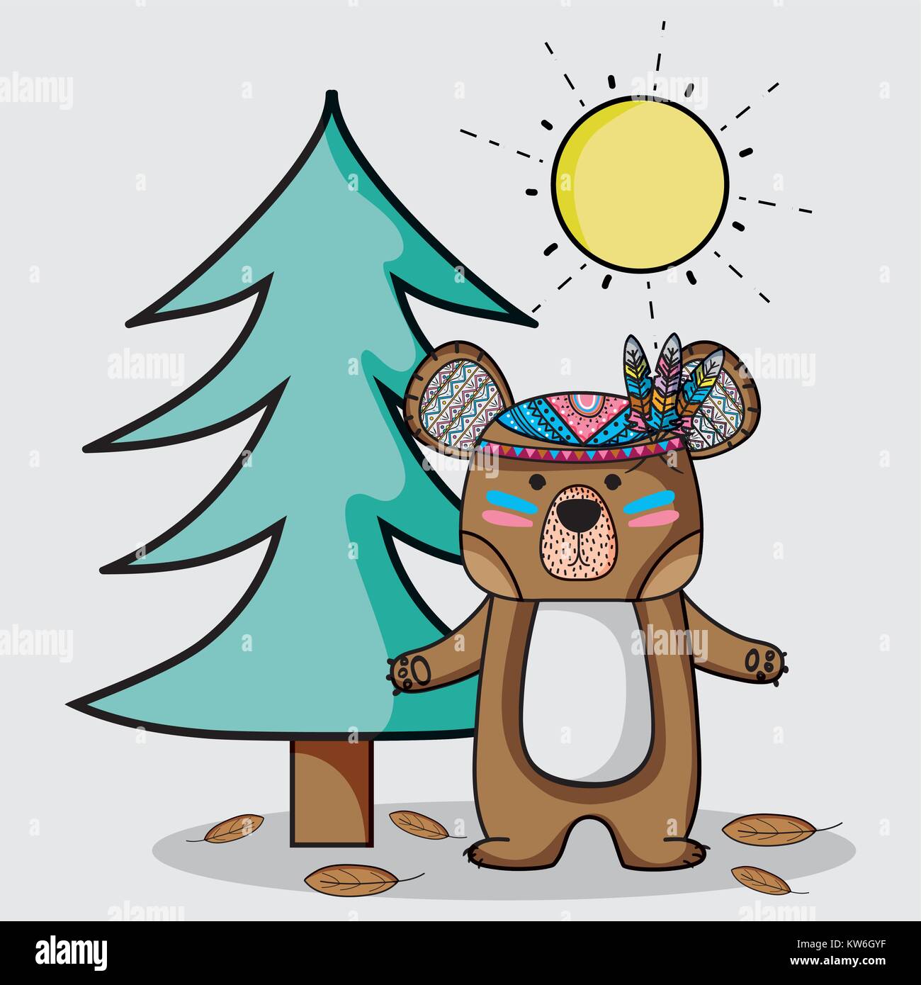 cute bear animal with feathers in the forest vector illustration Stock ...