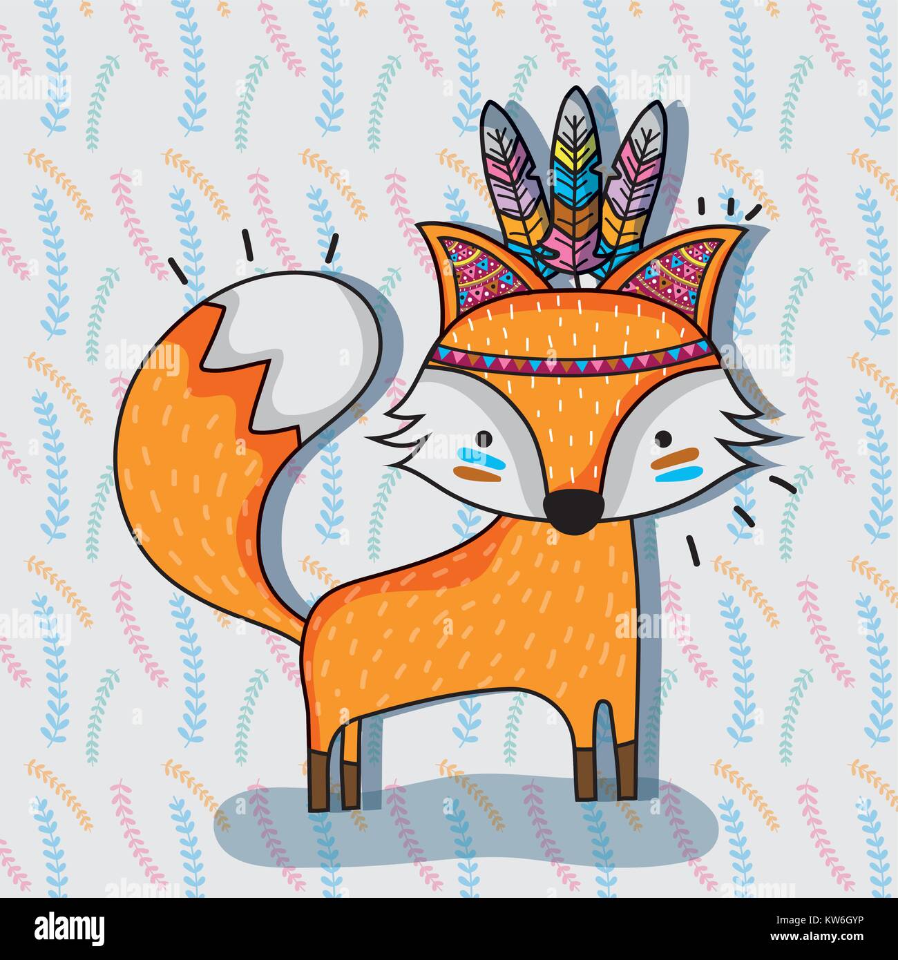 cute fox animal tribal and feathers vector illustration Stock Vector ...