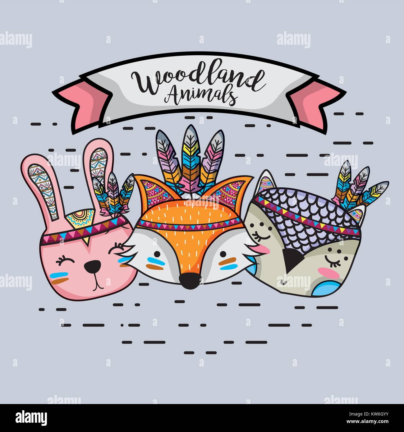 animals tribal woodland with feathers design vector illustration Stock ...