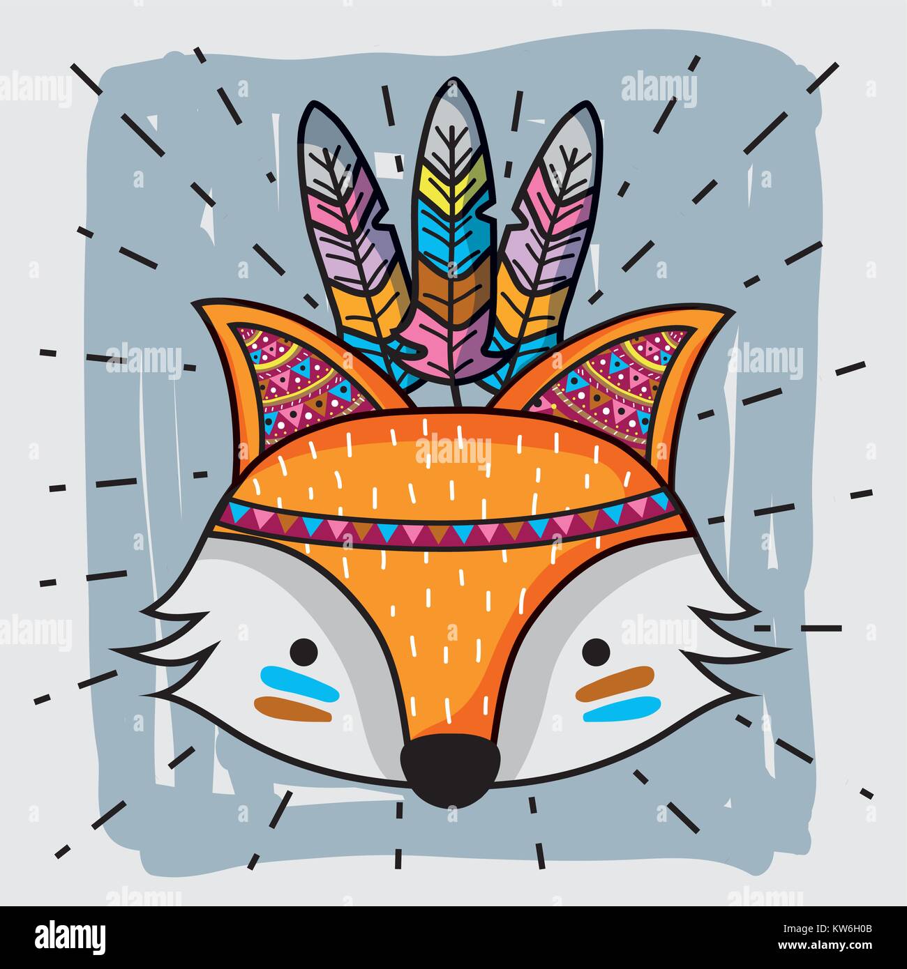 fox tribal animal with feathers decoration vector illustration Stock ...