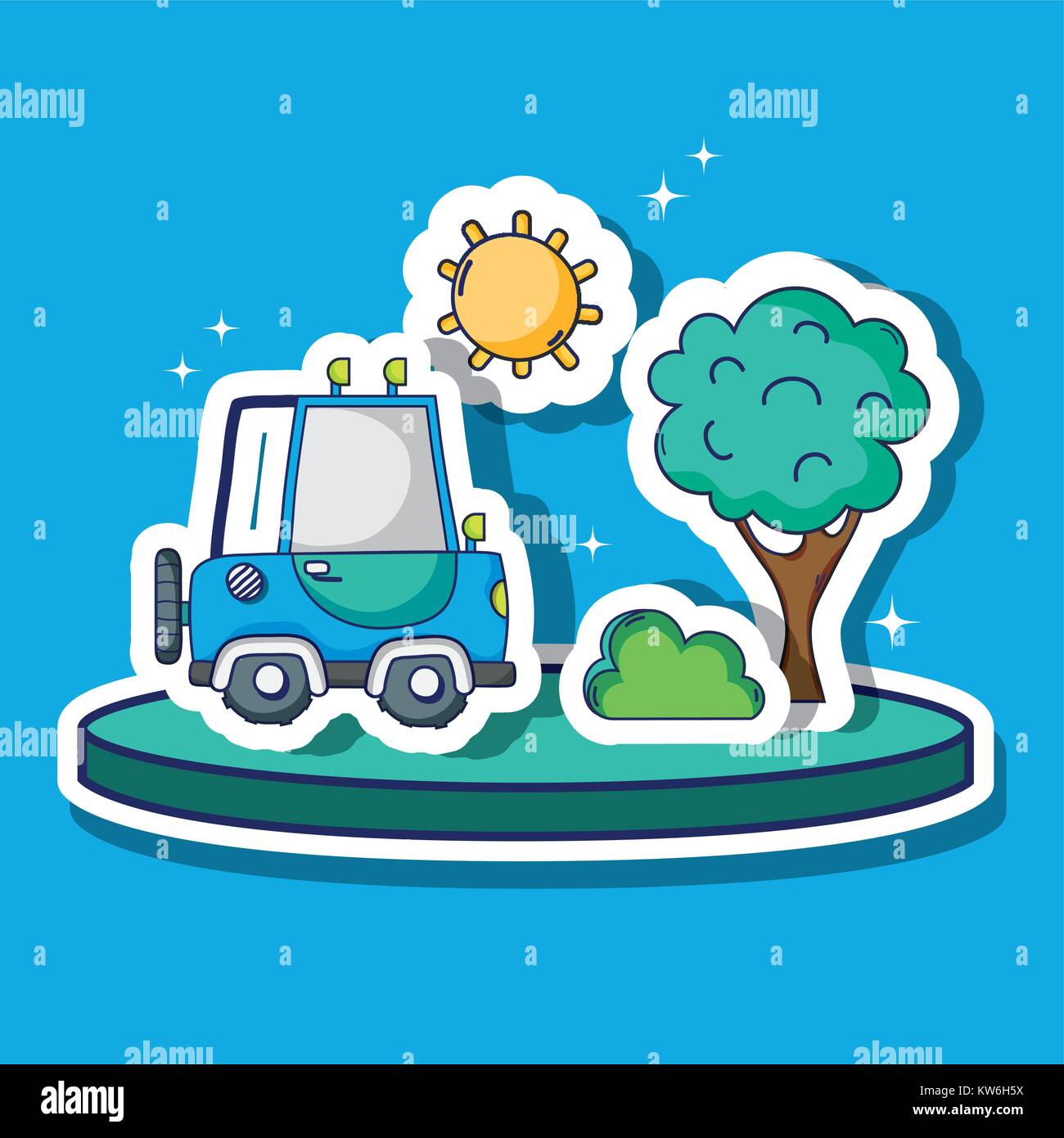 truck transportation with sun and tree patches vector illustration ...