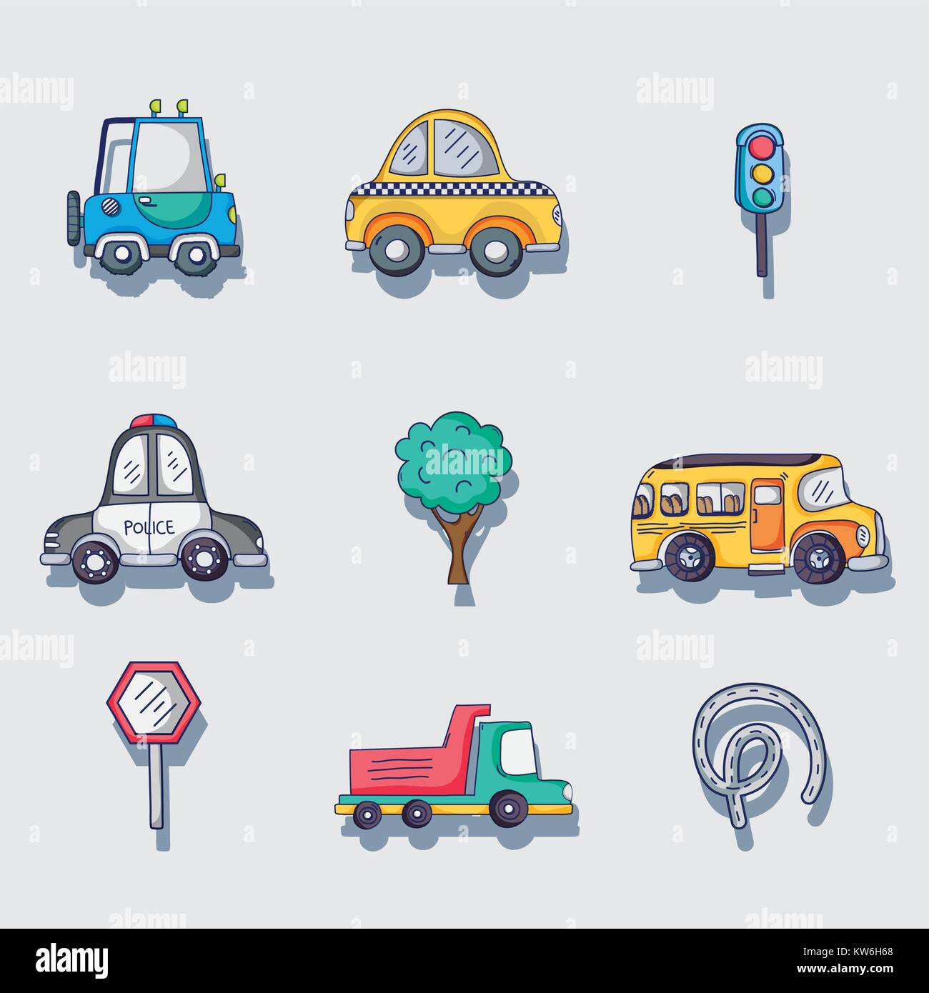 set transportation and road elements patches design vector illustration ...
