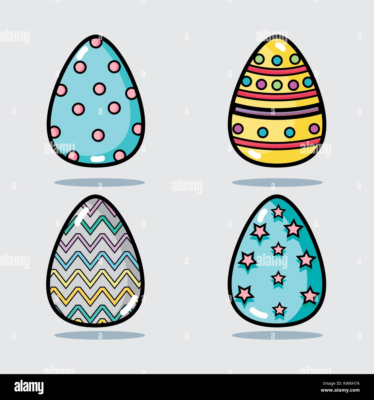 set happy easter celebration holiday decoration vector illustration ...