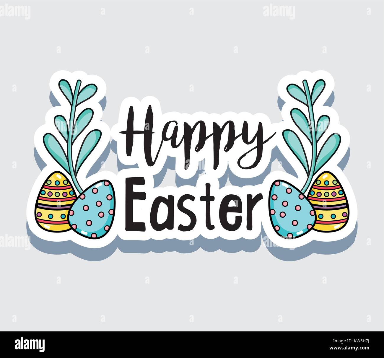 happy easter holiday with eggs and leaves branches vector illustration ...