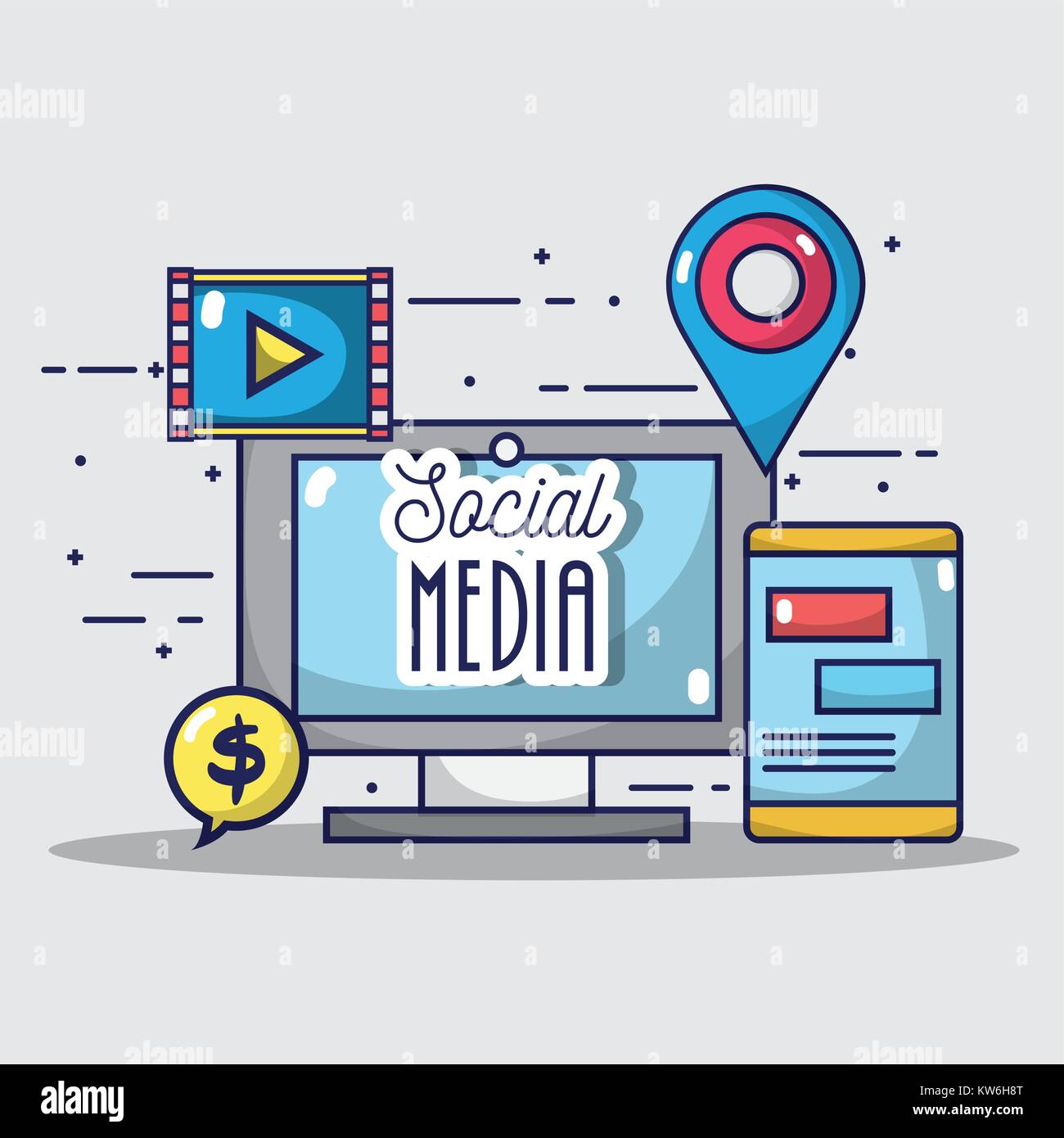 social media element to internet connect vector illustration Stock ...