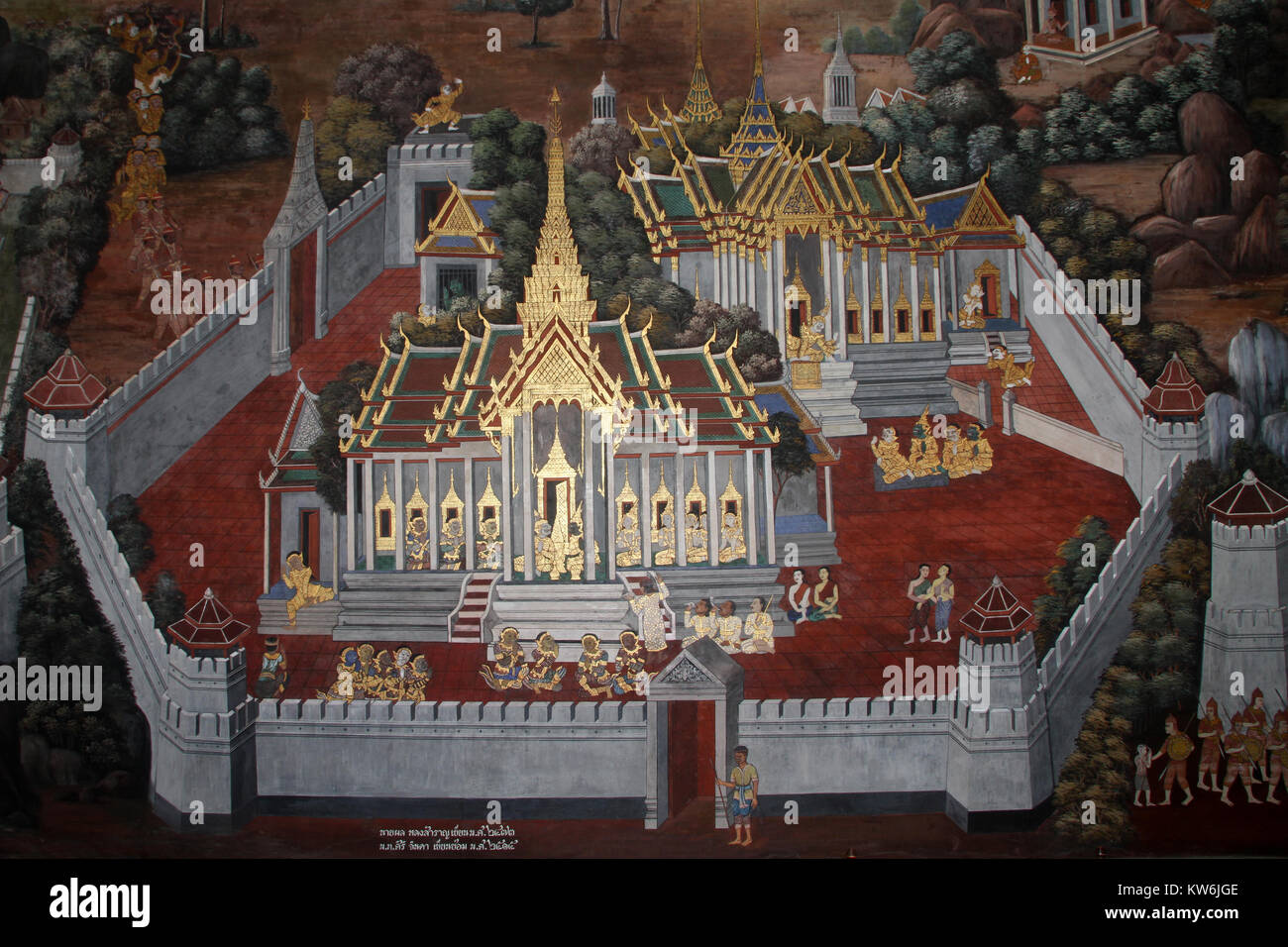 Ramakien picture on the wall, column and roof of temple Stock Photo - Alamy