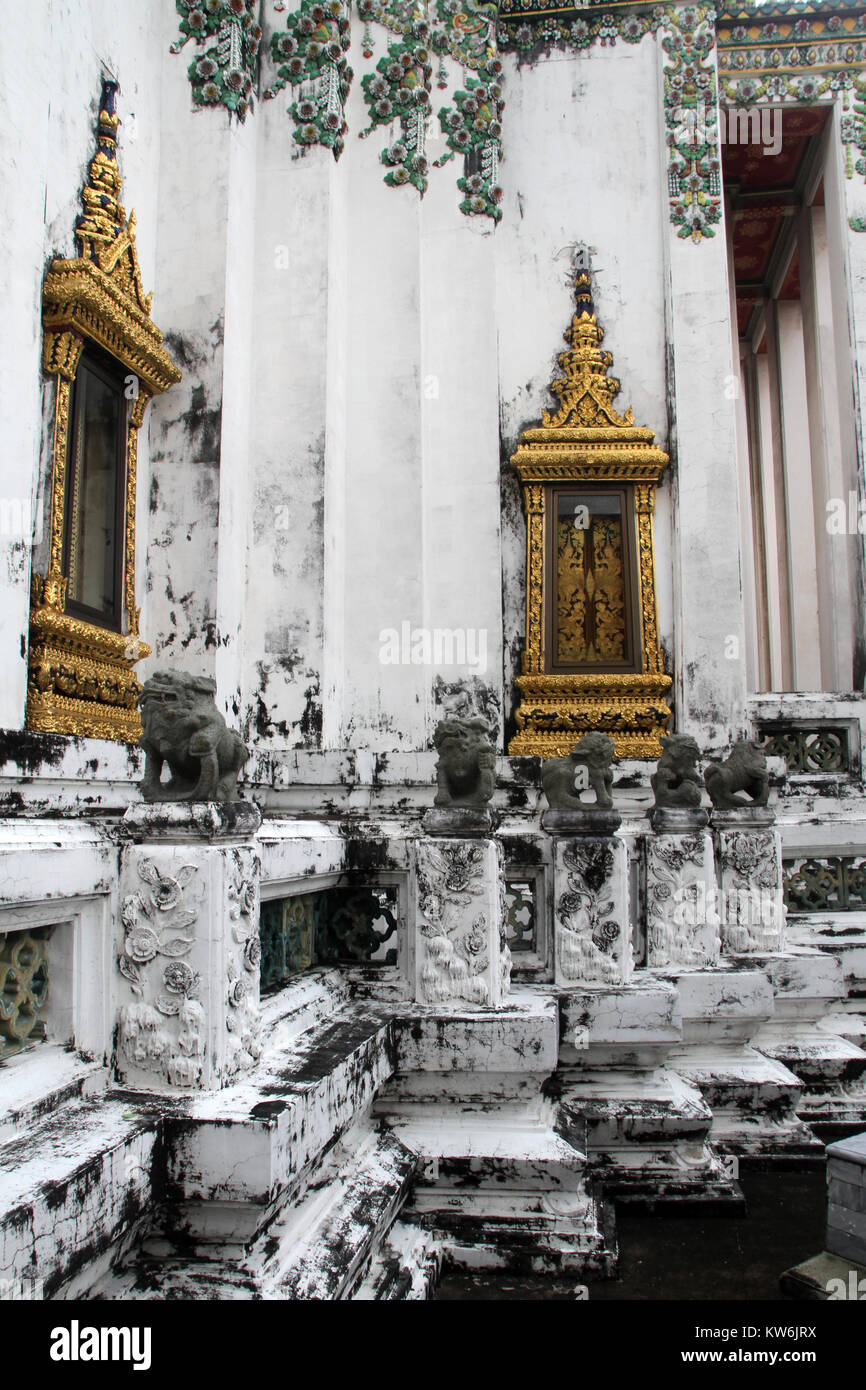 White temple with golden windows in wat Pho, Bangkok, Thailand Stock ...