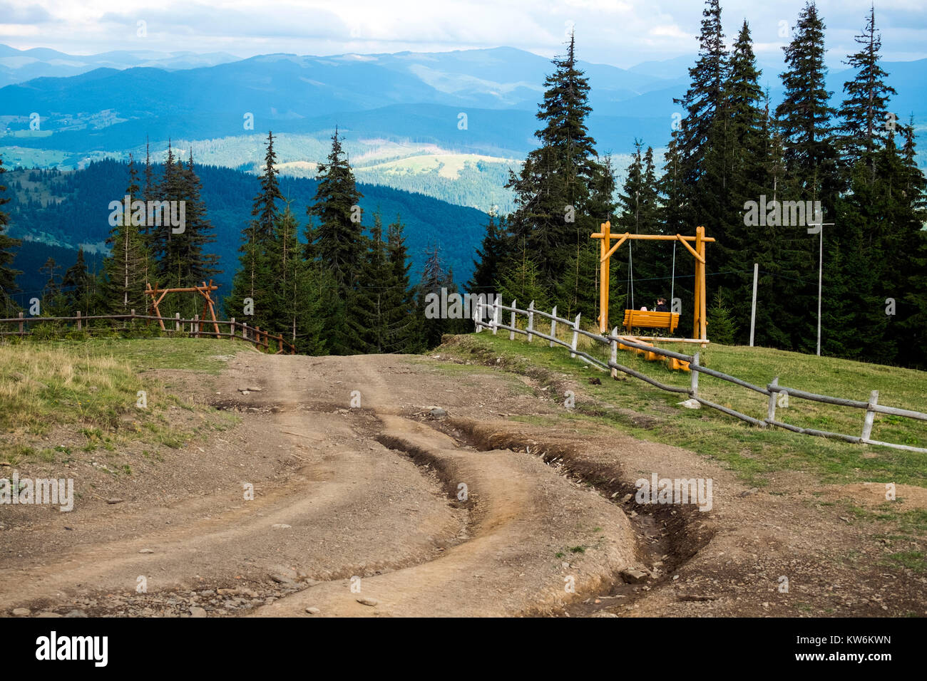 Mountain road with deep ditches from streams of water (Ukraine ...