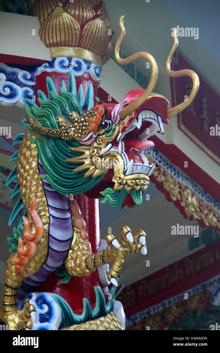 Big dragon on the column of chinese temple in park Dusit, Bangkok ...