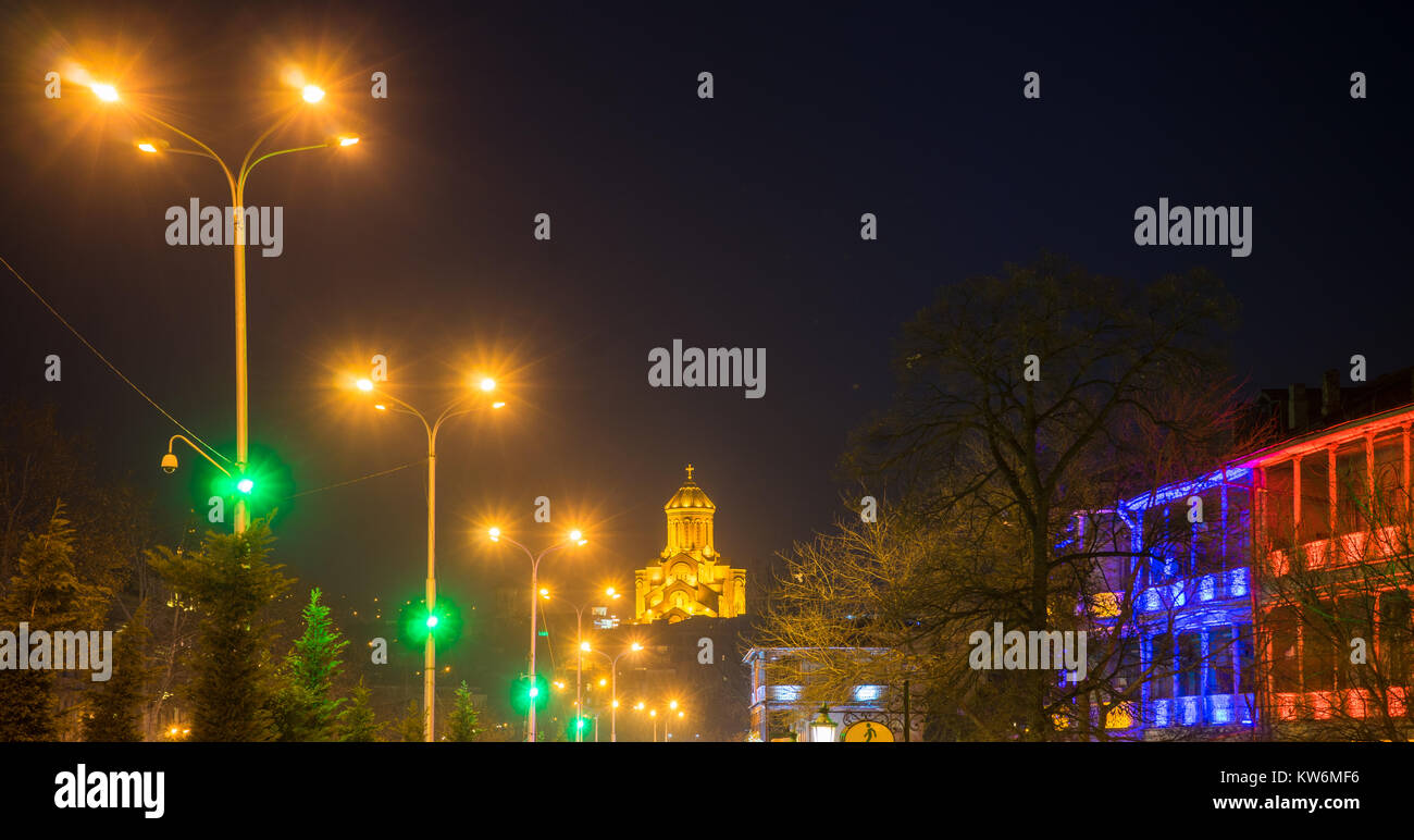 Georgia - Tbilisi. Christmas and New 2018 year illumination on the ...