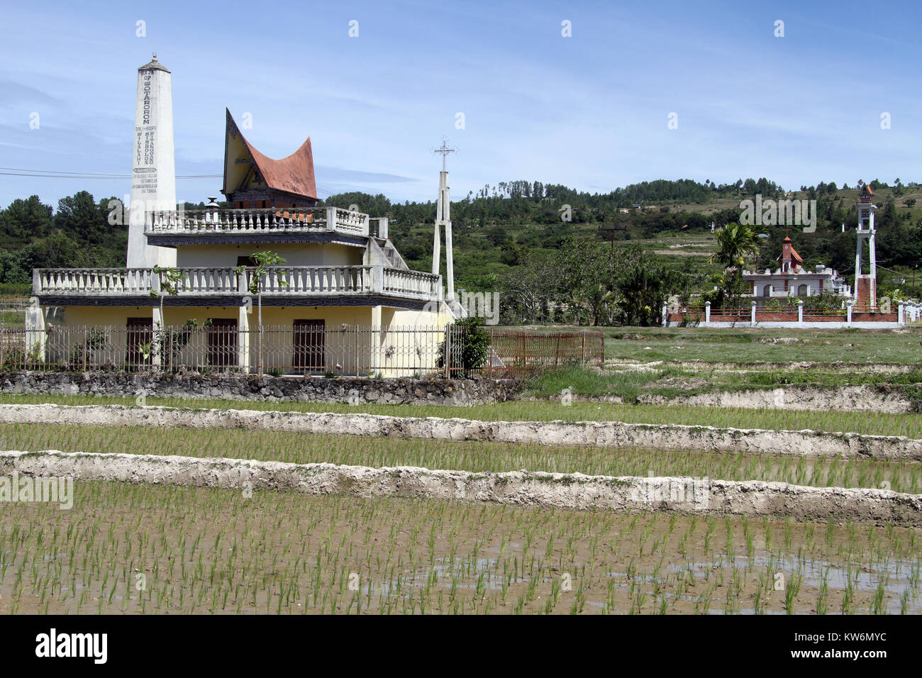 Batak graves and rice field on the SAmosir island, Indonesia Stock ...