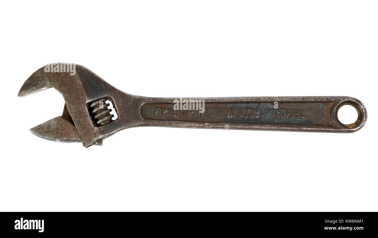 Rusty adjustable wrench isolated on white background with clipping path ...