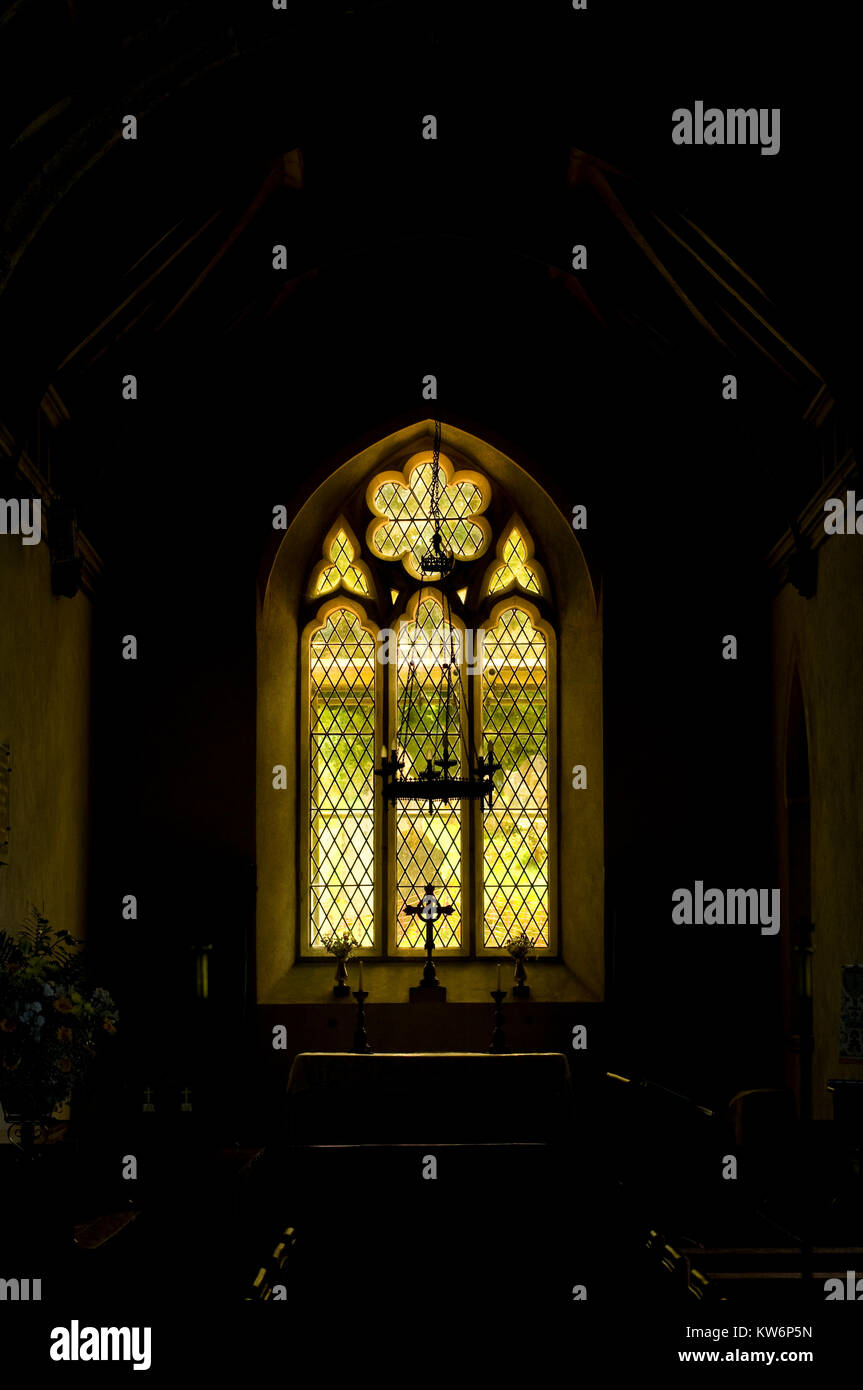 St Thomas a Becket, Church window above altar, Sourton Stock Photo - Alamy