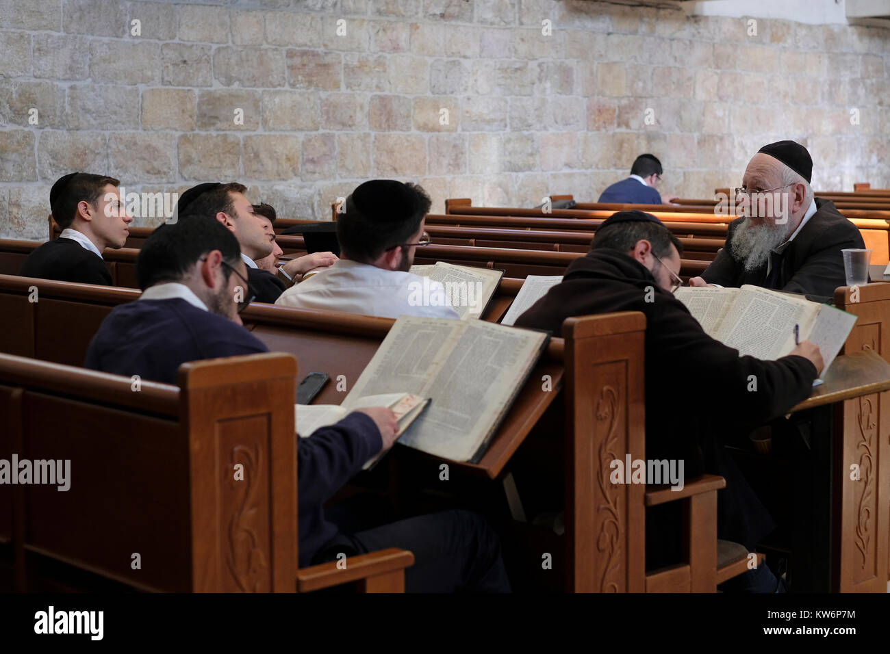 Orthodox Jews reading and learning the Gemara which is text of Rabbinic ...
