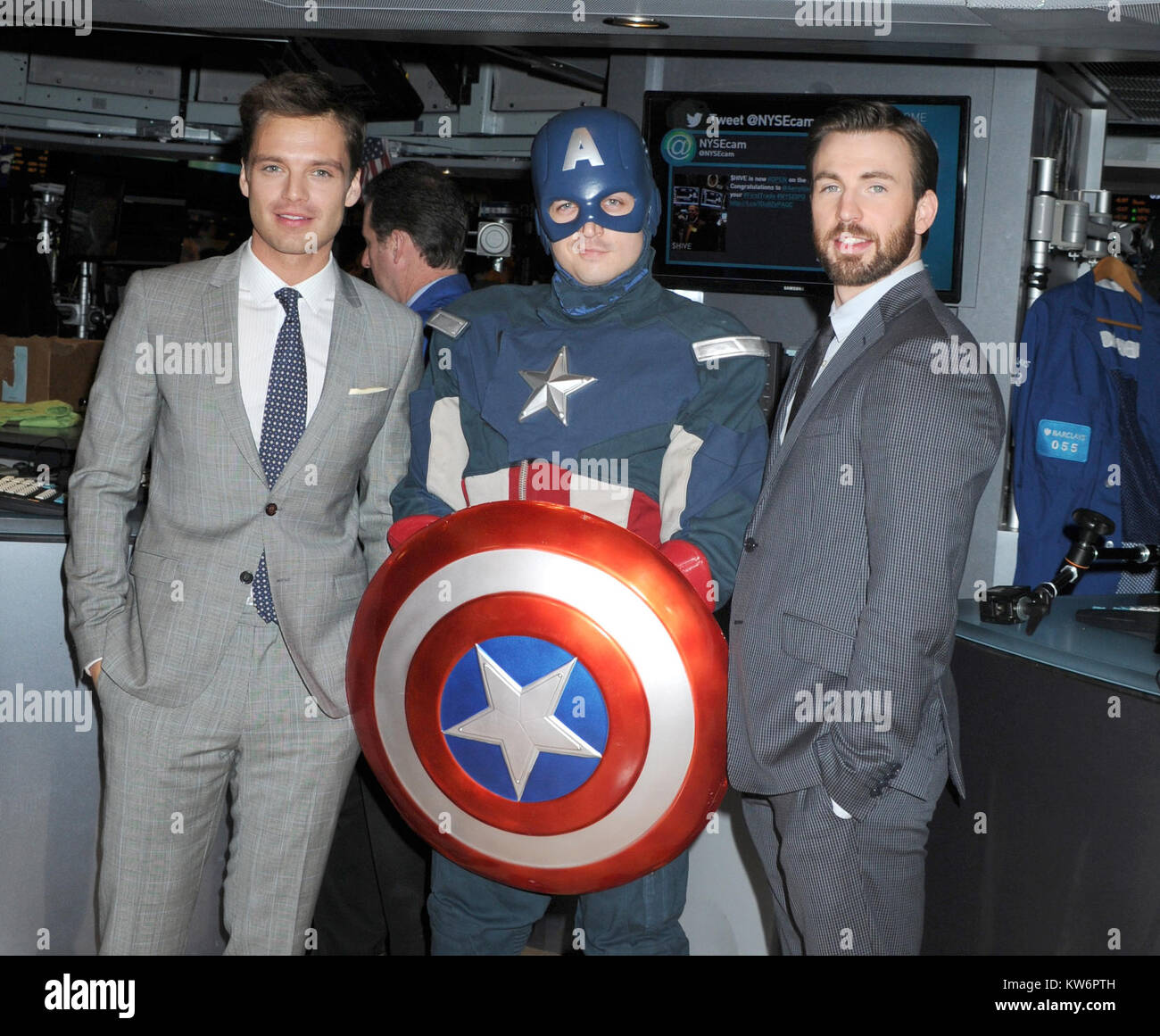 NEW YORK, NY - APRIL 01: Actors Sebastian Stan and Chris Evans, stars of Marvels 'Captain ...