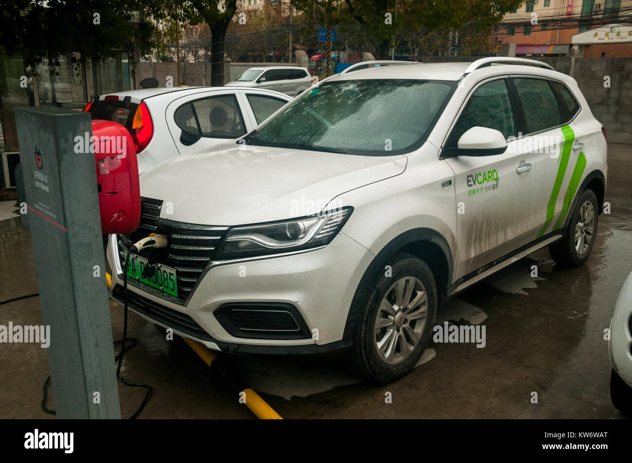 An SAIC Roewe eRX5 EV400 as offered by car sharing scheme EVcard being charged at an EVCard ...