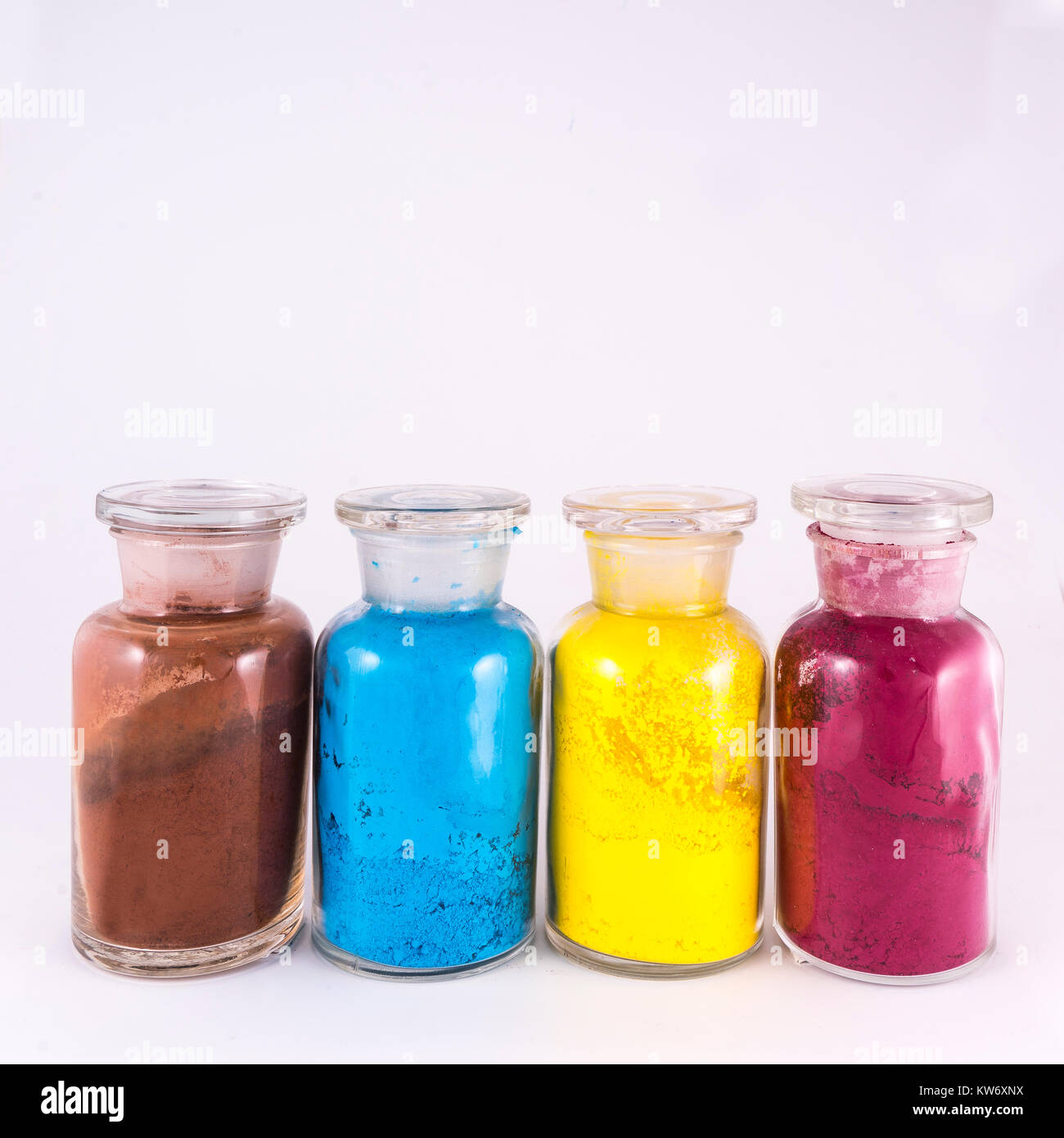glass containers containing natural colored pigments in powder Stock ...