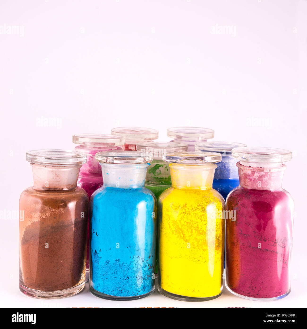 glass containers containing natural colored pigments in powder Stock ...