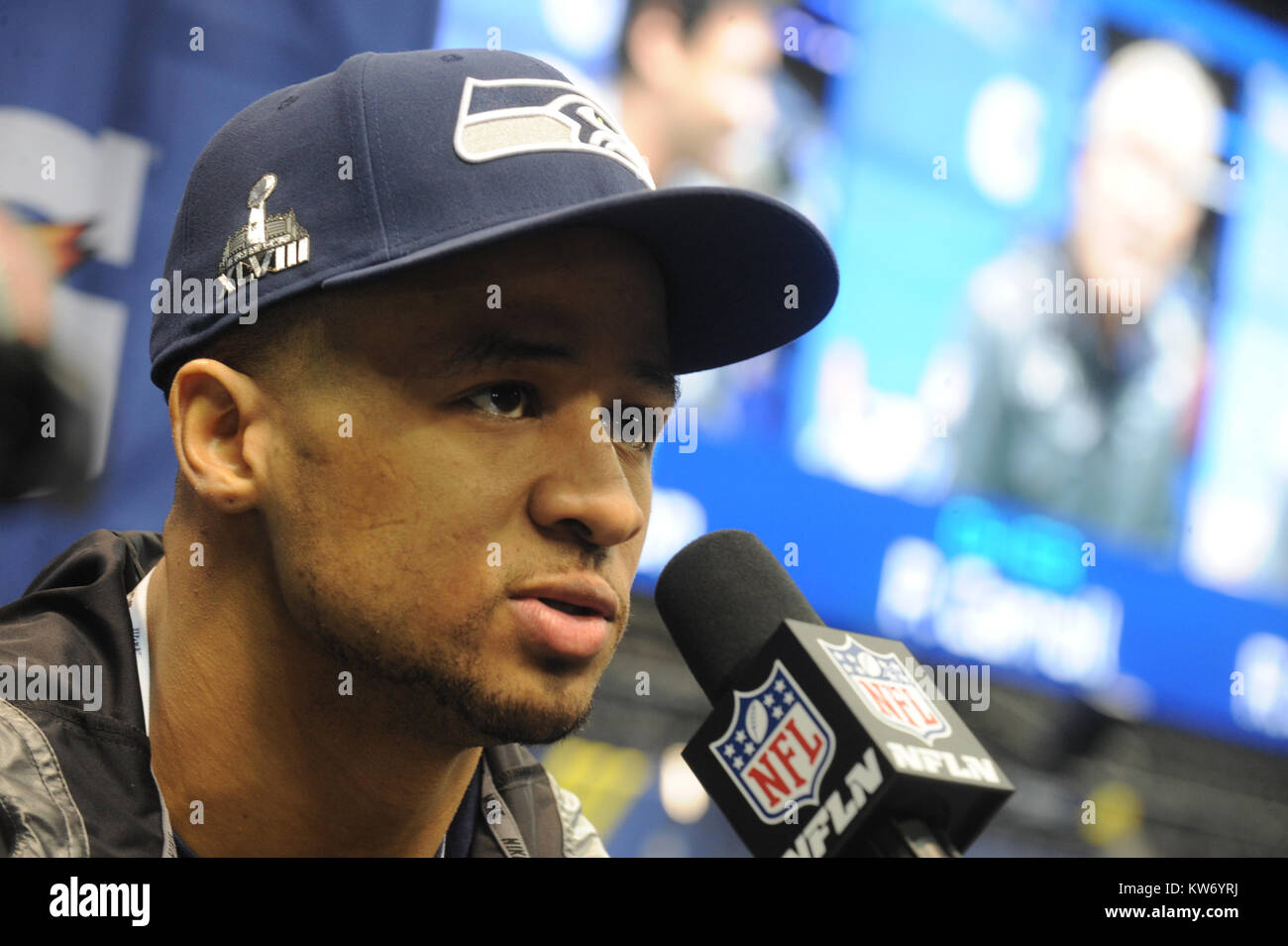 NEWARK, NJ - JANUARY 28: Earl Thomas speaks to the media during Super ...