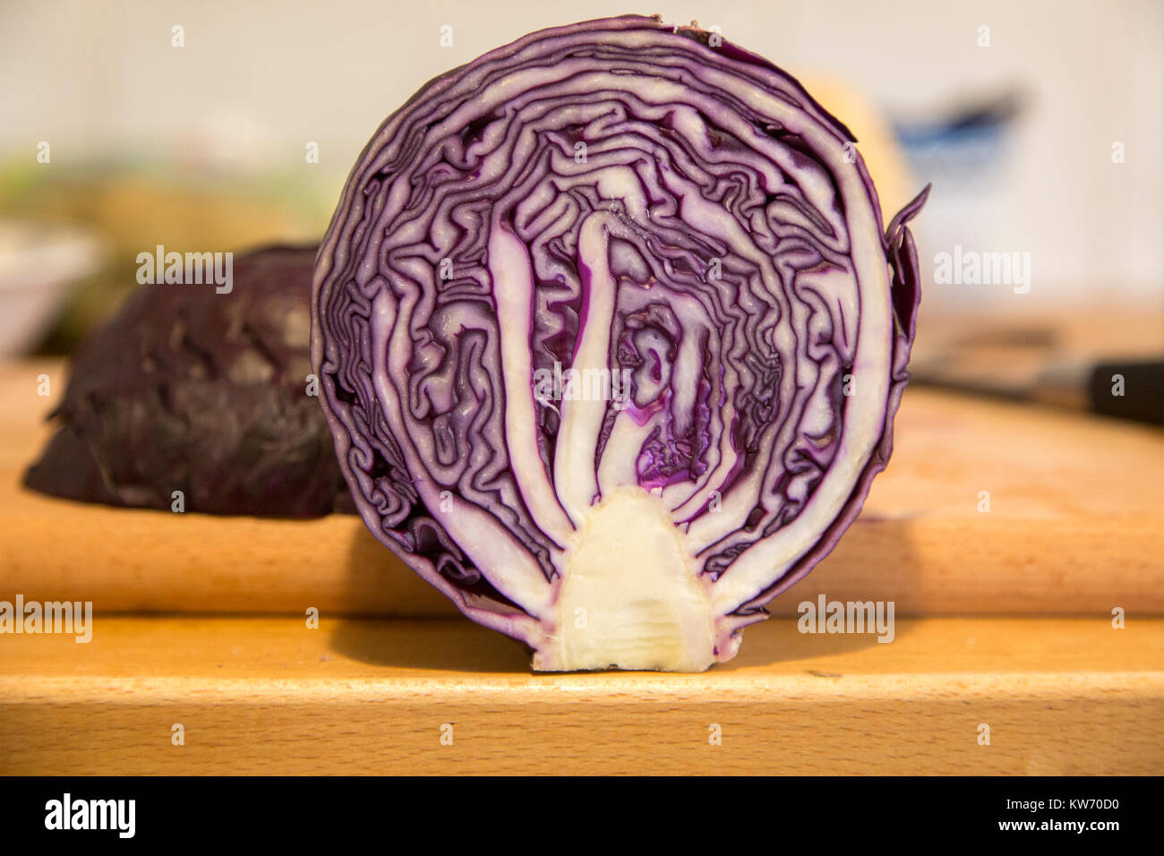 Side view of half red cabbage close up Stock Photo - Alamy