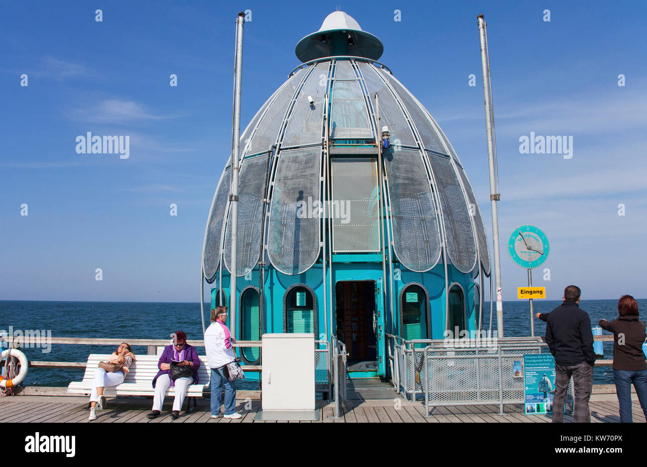 Dive bell at the end of the pier, Sellin, Ruegen island, Mecklenburg ...