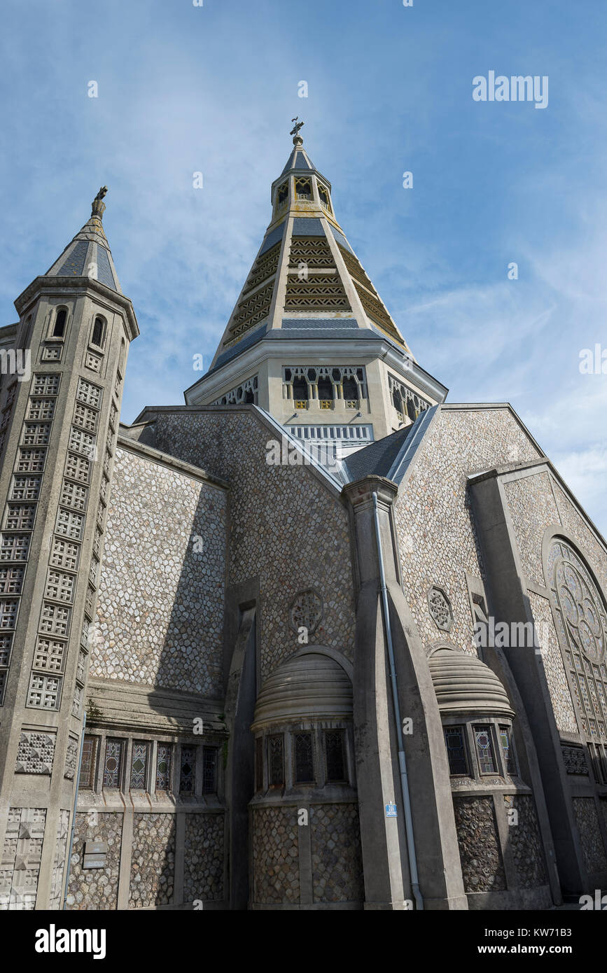 Saint Julien Church in Domfront, France was erected in 1924 in a neo ...