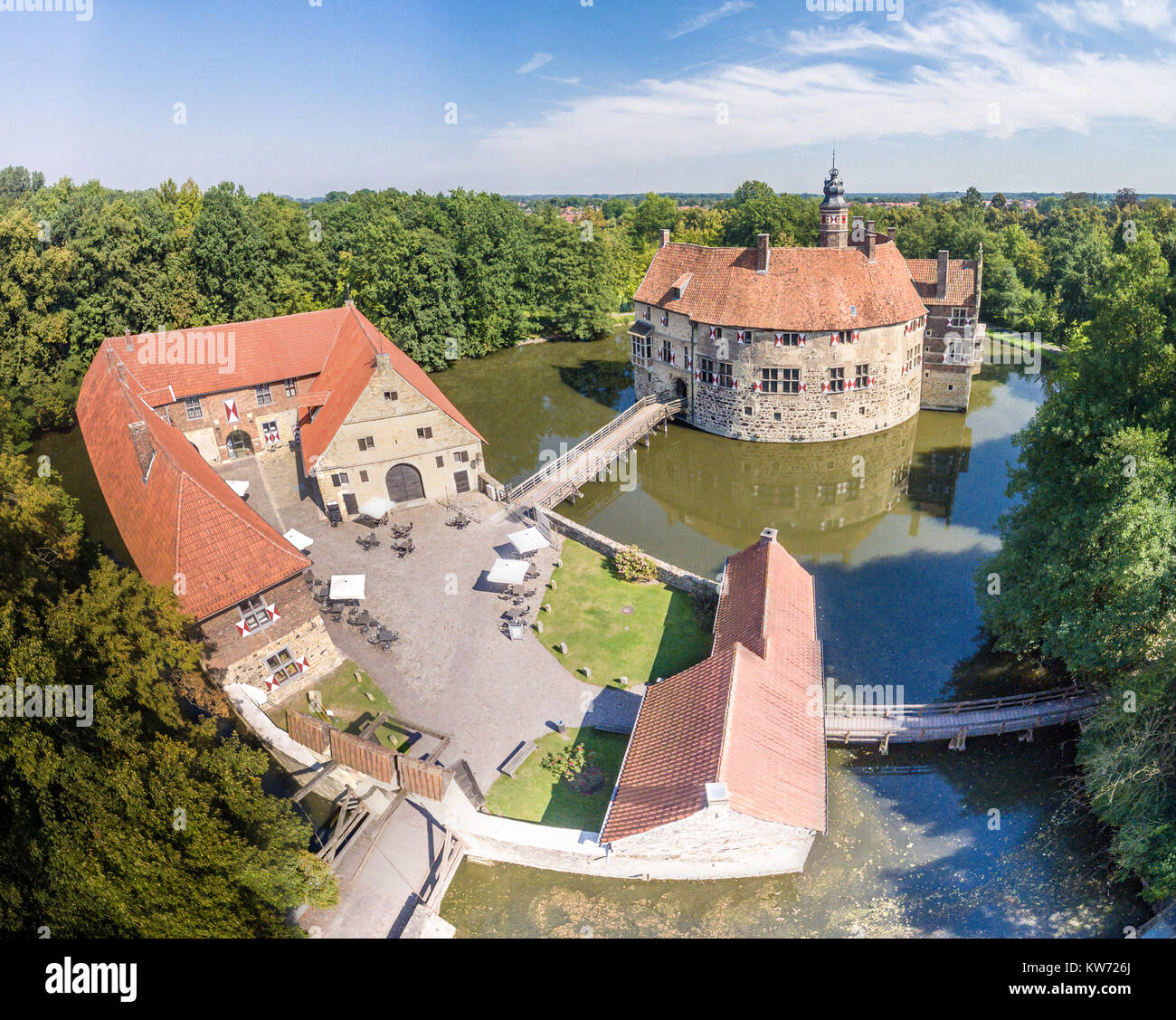 Aerial view of the medieval castle Vischering in Luedinghausen, Germany ...