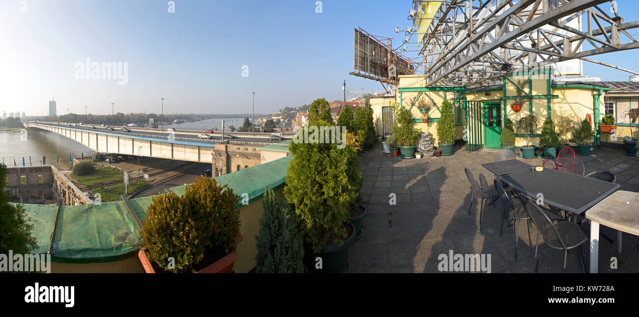 Big Terrace at Rooftop With Bridge View in Belgrade Stock Photo - Alamy