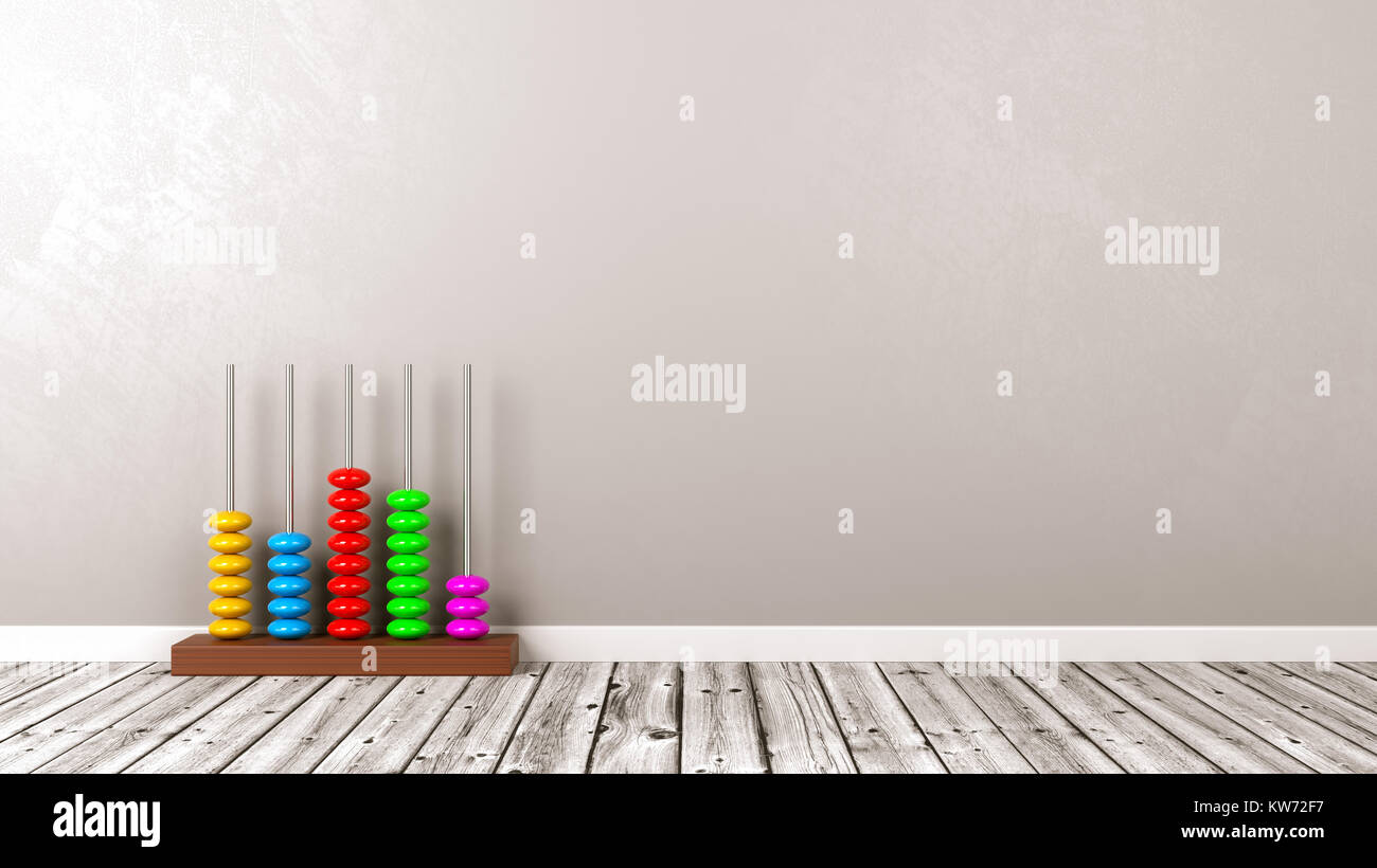 Colorful Wooden Abacus on Wooden Floor Against Grey Wall with Copyspace ...