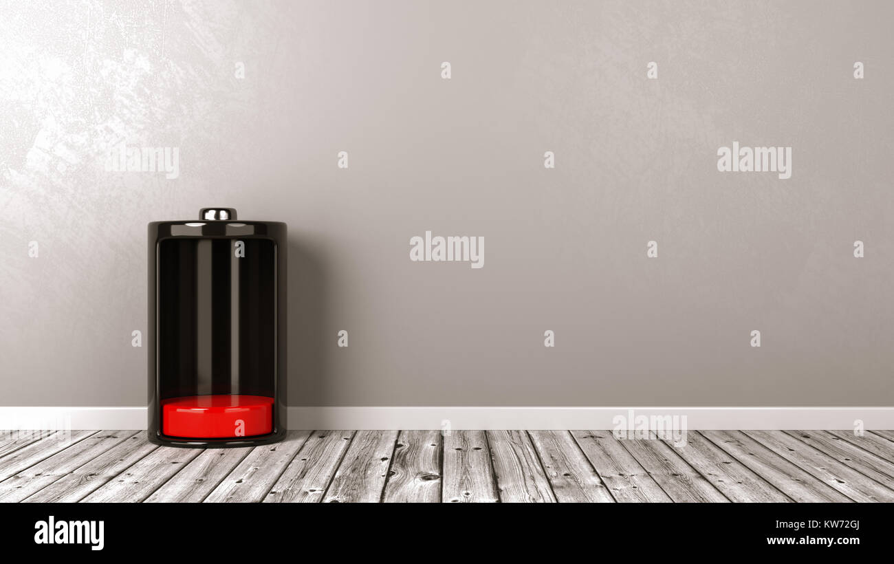 One Single Electric Battery Low Charge Level on Wooden Floor Against ...