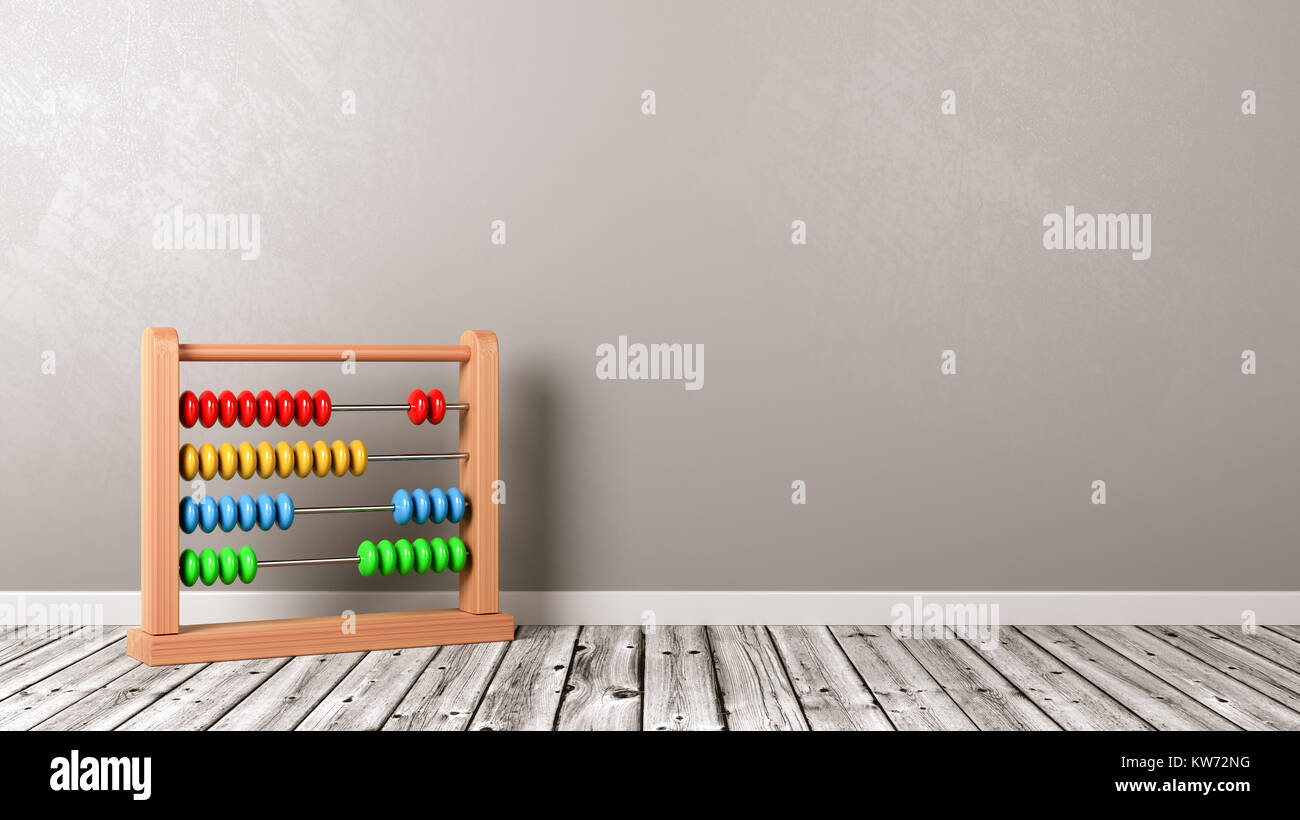 Colorful Wooden Abacus on Wooden Floor Against Grey Wall with Copyspace ...