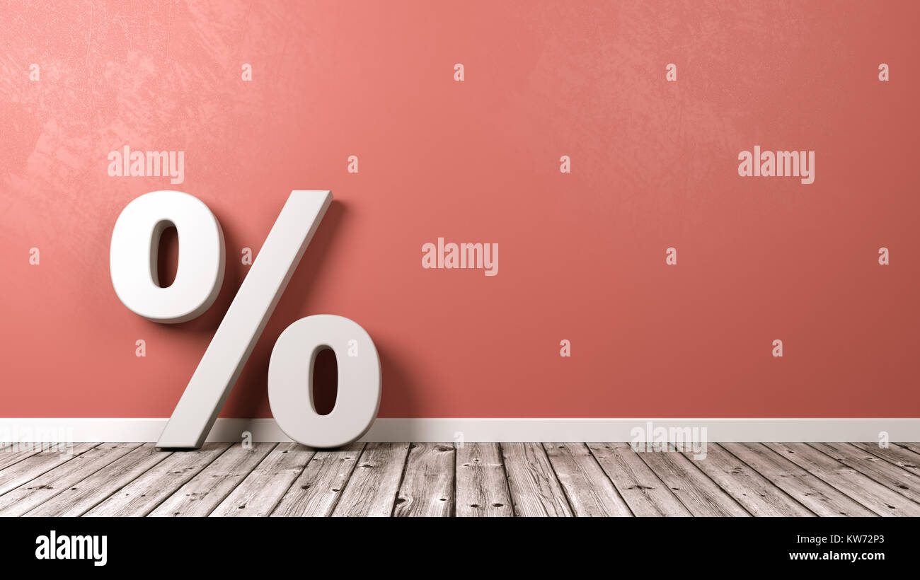 White Percent Sign Symbol Shape on Wooden Floor Against Red Wall with ...