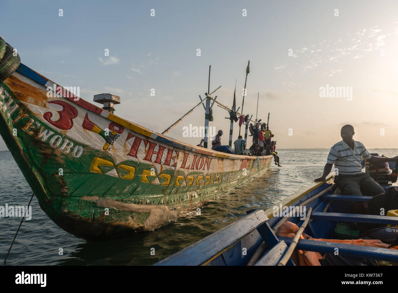 Traditional fishing boats, Volta River, Ada Foah,Greater Accra Region ...