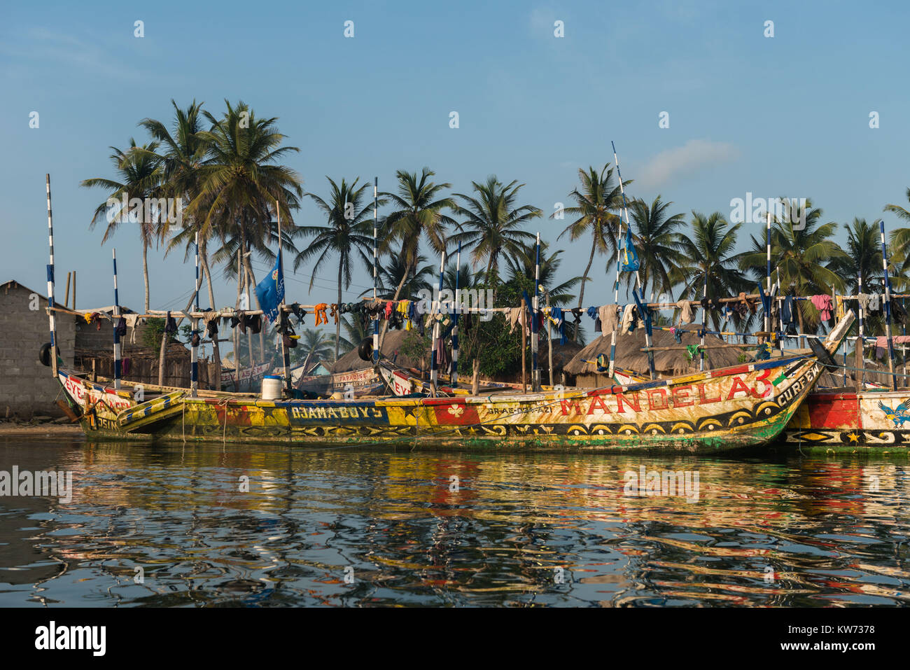 Traditional fishing boats, Volta River, Ada Foah,Greater Accra Region ...