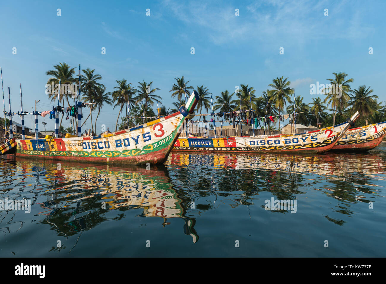 Traditional fishing boats, Volta River, Ada Foah,Greater Accra Region ...