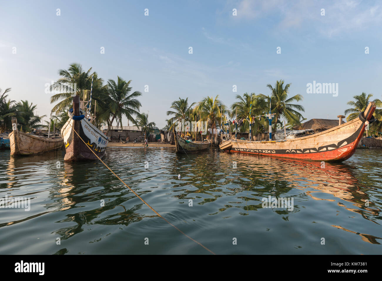 Traditional fishing boats, Volta River, Ada Foah,Greater Accra Region ...