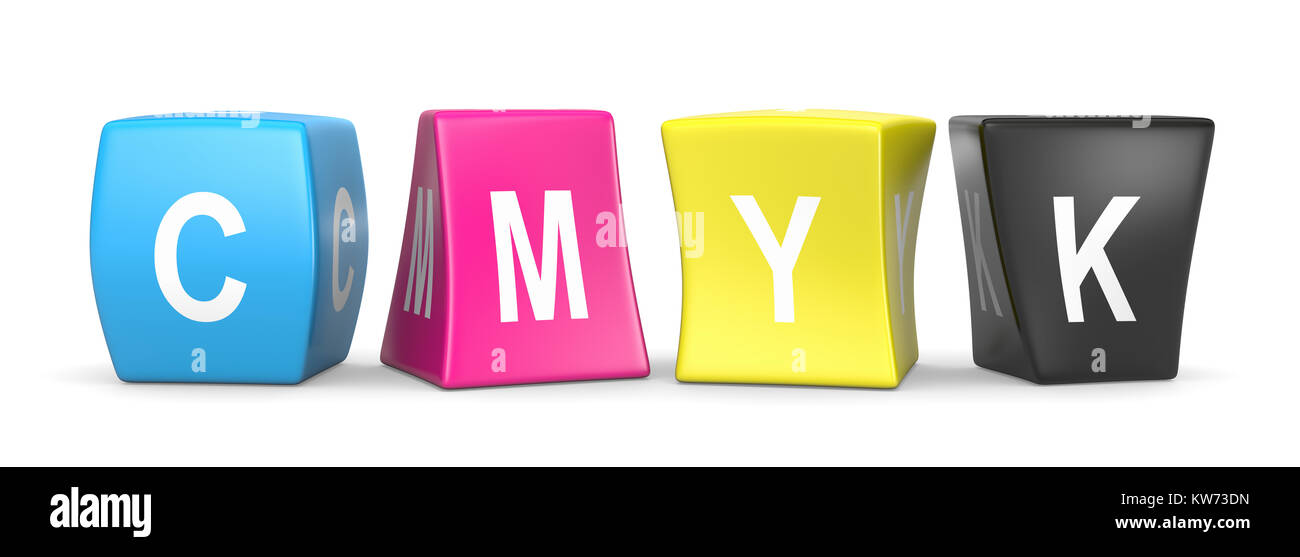 CMYK Colors Deformed Funny Cubes with CMYK Text 3D Illustration on ...