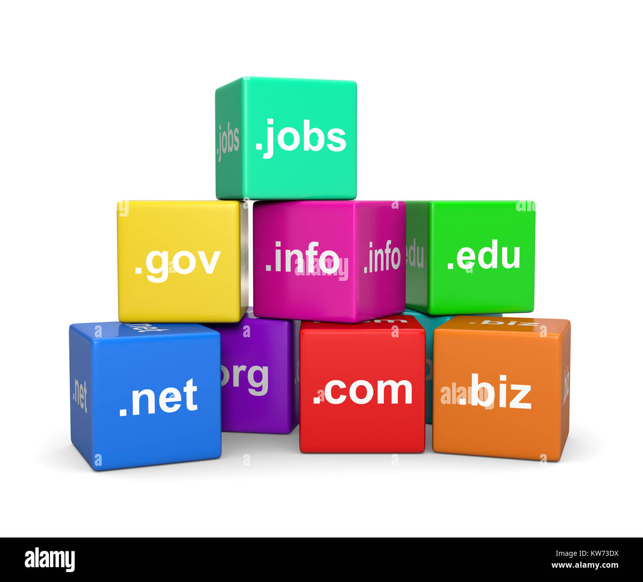 Stack of Internet Domain Names Cubes 3D Illustration on White ...