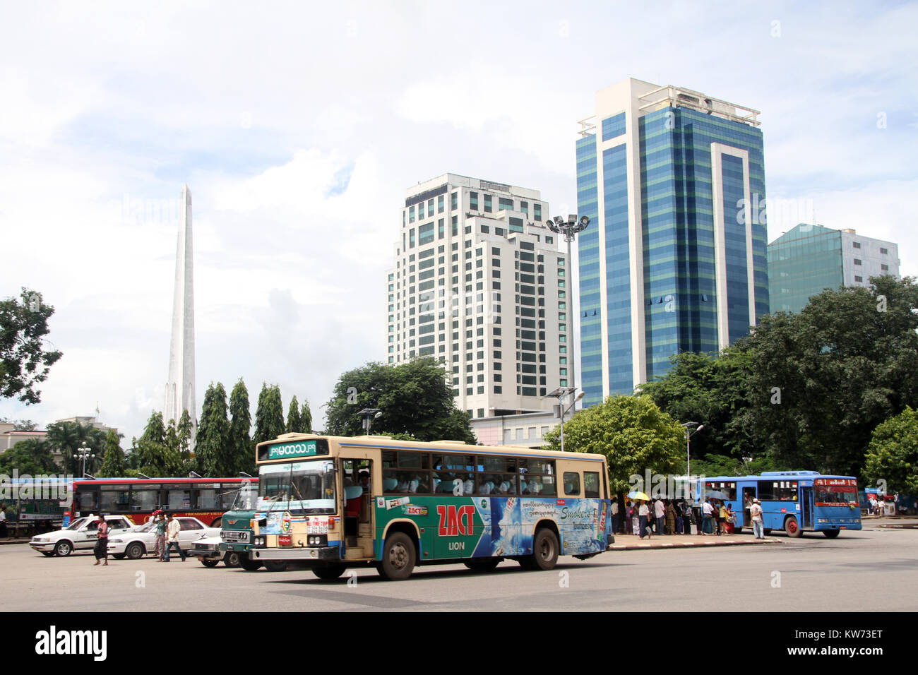 Bus on the central square of Yangon, Myanmar Stock Photo - Alamy