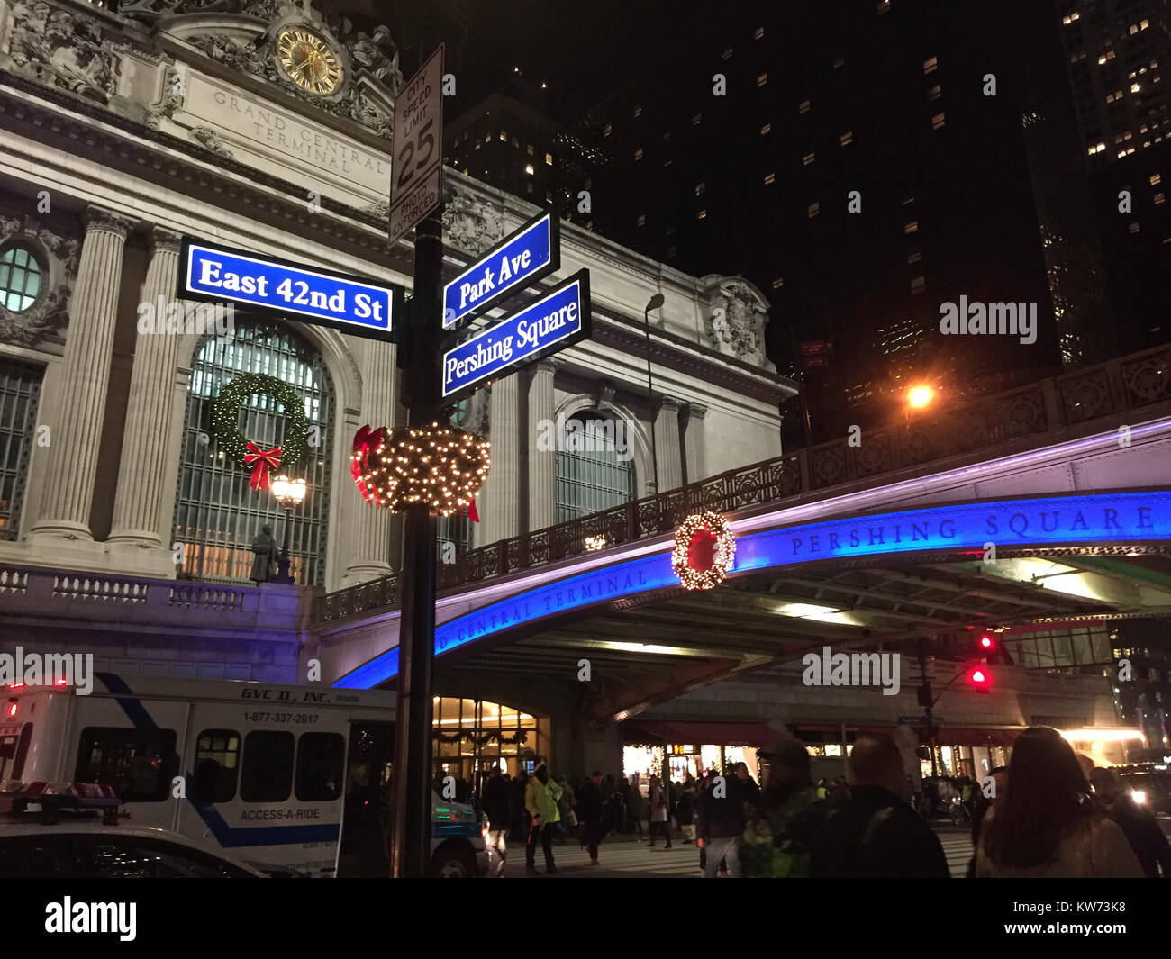 Street Signs and Holiday Lights at Grand Central Terminal and Pershing ...