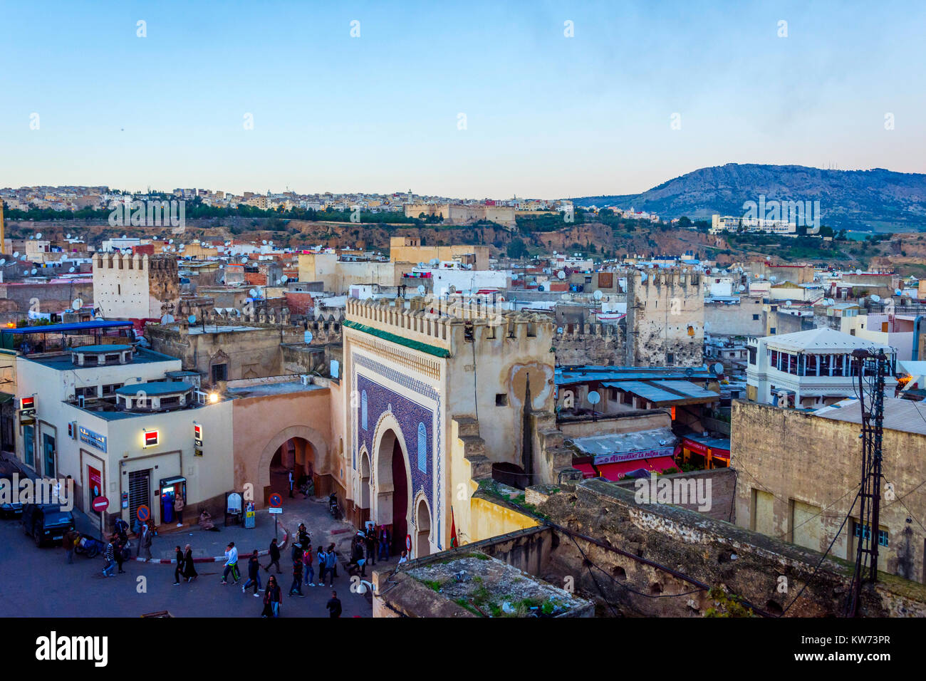 Fez city medina old town skyline in twilight hi-res stock photography ...