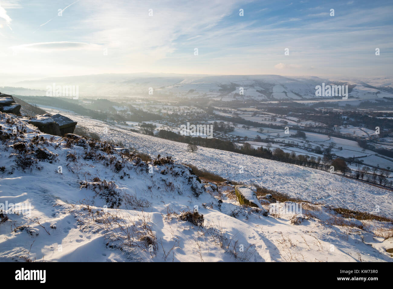Beautiful winter morning at Bamford Edge in the Peak District national ...
