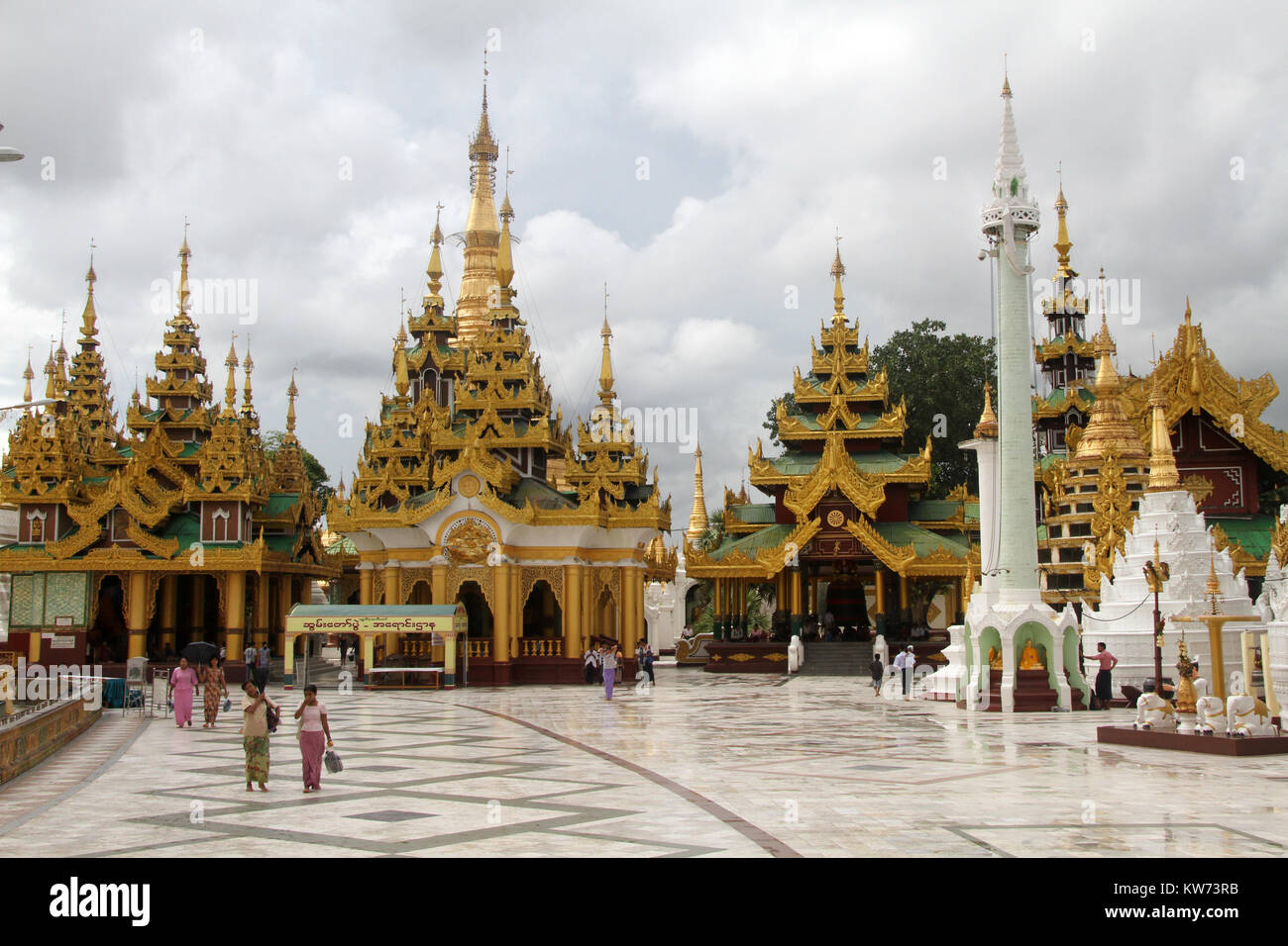 Temples on the way to Shwe Dagon pagoda in Yangon, Myanmar Stock Photo ...