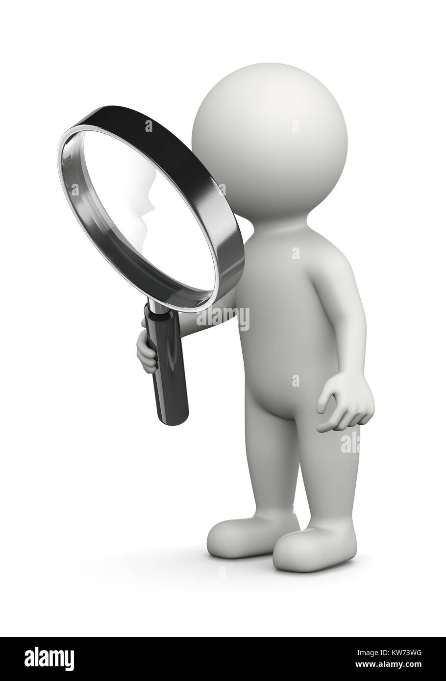 White 3D Character with Magnifier Illustration on White Background ...