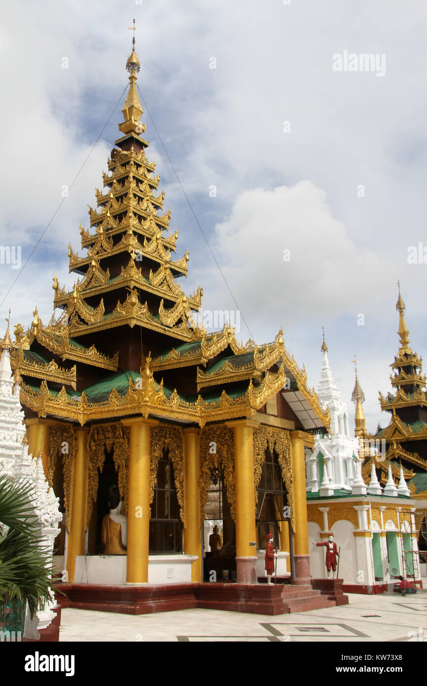 Golden temple near Shwe Dagon paya pagoda in Yangon, Myanmar Stock ...